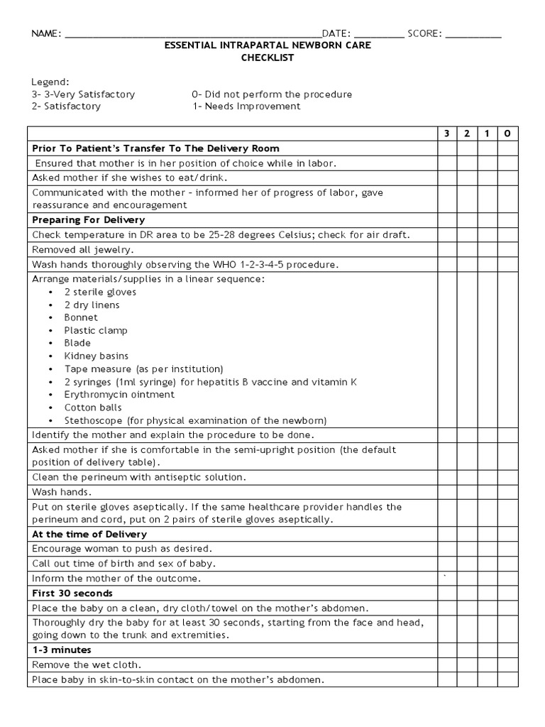 EINC Checklist | PDF | Childbirth | Medical Specialties