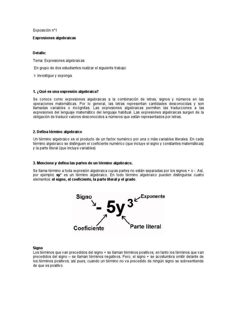 exposicion de matematica expresiones algebraicas | PDF