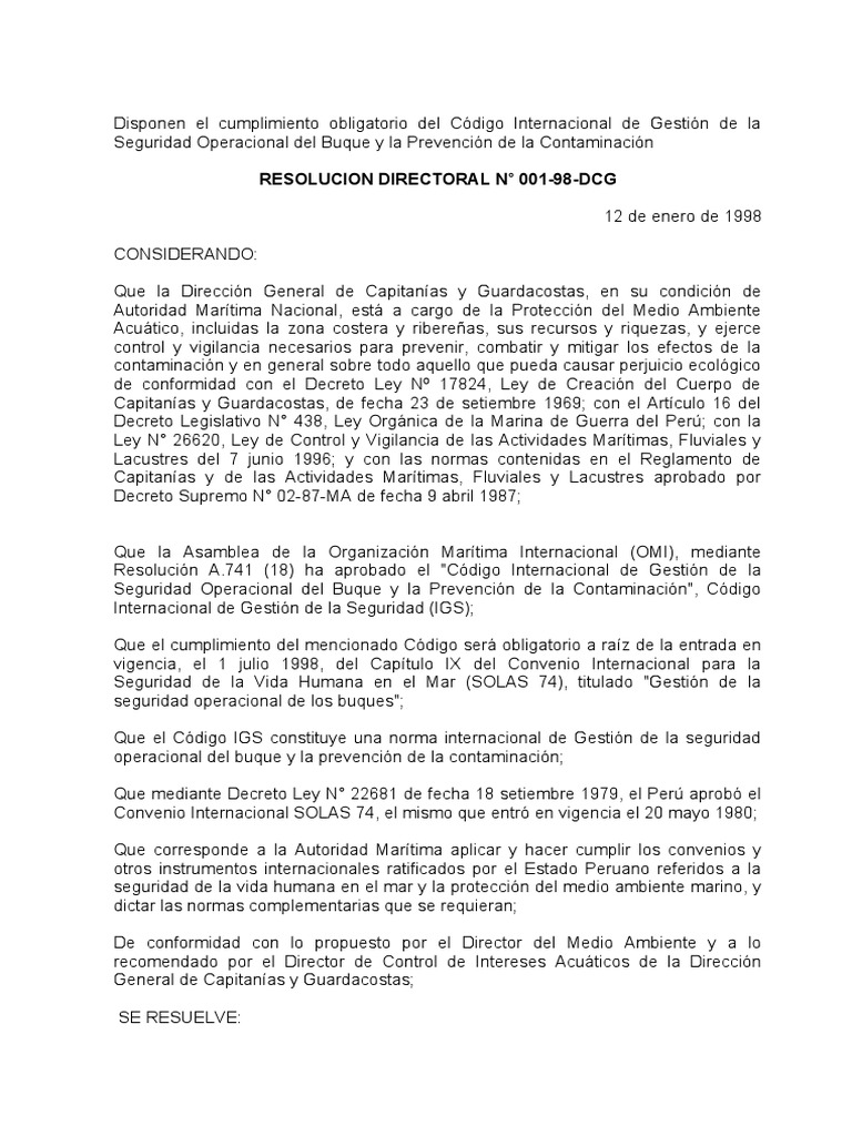 RD 001-98 Codigo Igs | Descargar gratis PDF | guardacostas