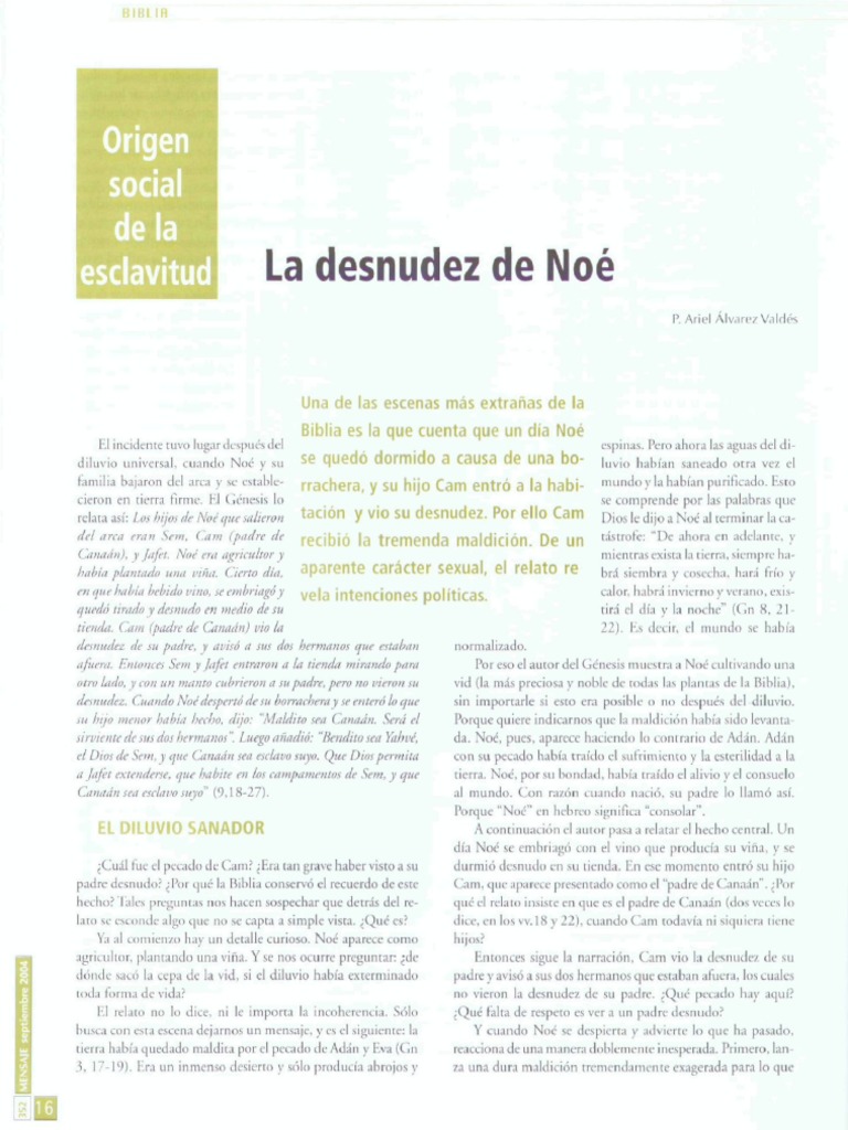 Ariel Alvarez Valdés [2004]. La Desnudez de Noé. Origen Social de La Esclavitud. Revista Mensaje ...