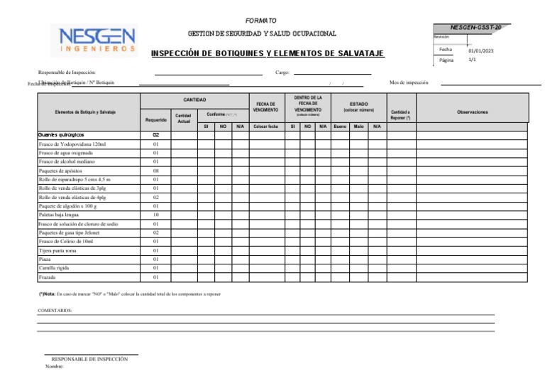 Nesgen-Gsst-20 Inspeccion de Botiquin | PDF | Materiales | Sustancias ...