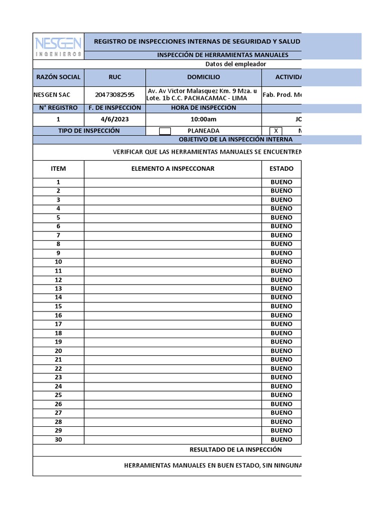Nesgen-Gsst-25 Inpeccion de Herramientas Manuales | PDF
