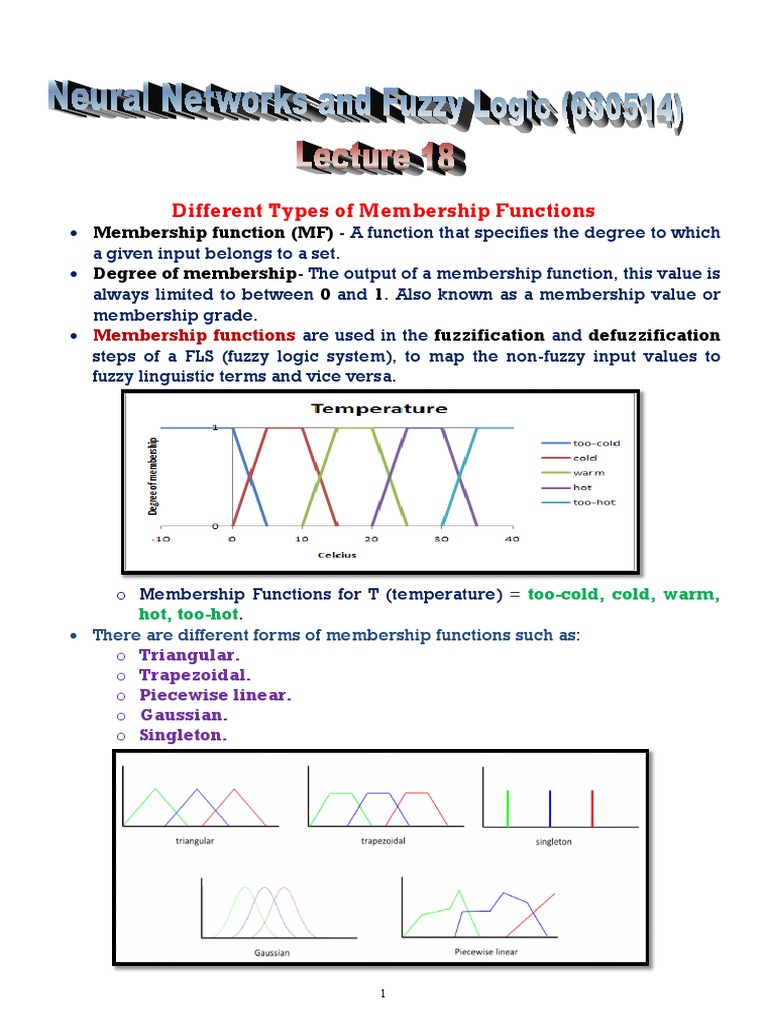 Lecture 18 - Different Types of Membership Functions 1 | PDF | Fuzzy Logic | Function (Mathematics)