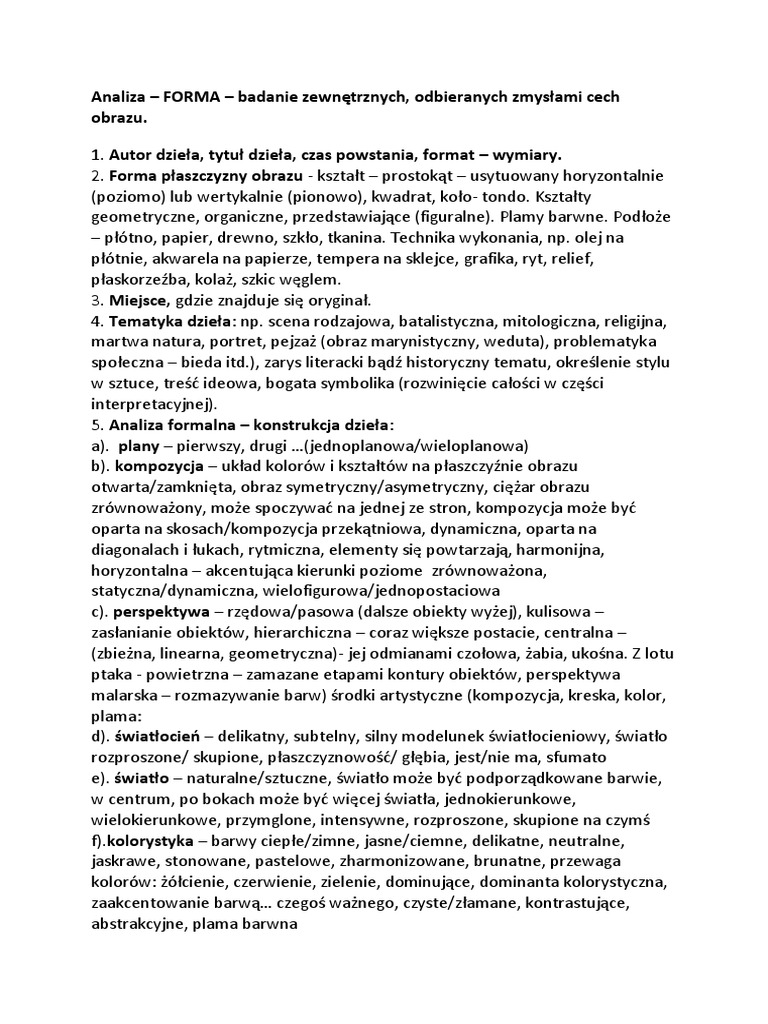Analiza I Interpretacja Dzieła Sztuki | PDF
