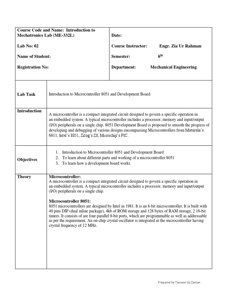 Lab Task 02 Introduction To Microcontroller 8051 Pdf