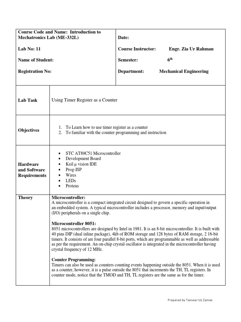 Lab Task 11 (Timer As A Counter) | PDF | Teaching Methods & Materials | Computers