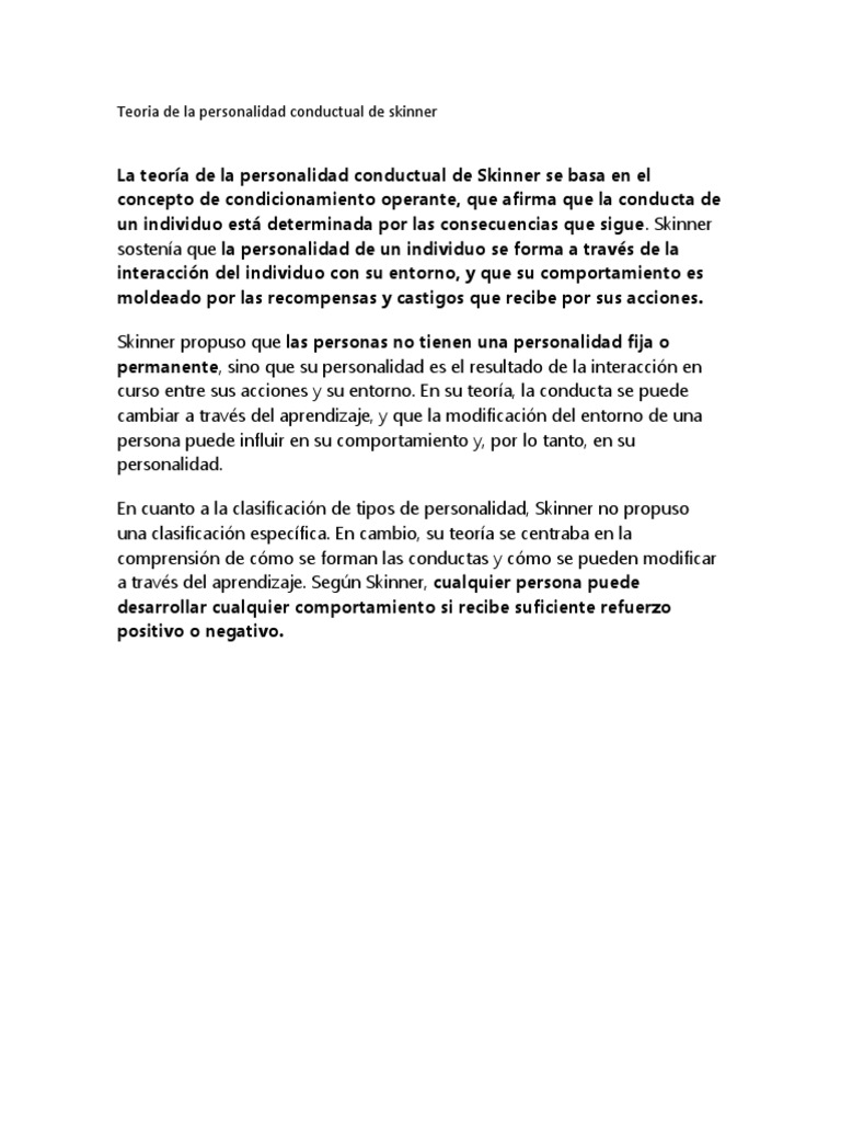 Teoria de La Personalidad Conductual de Skinner | PDF