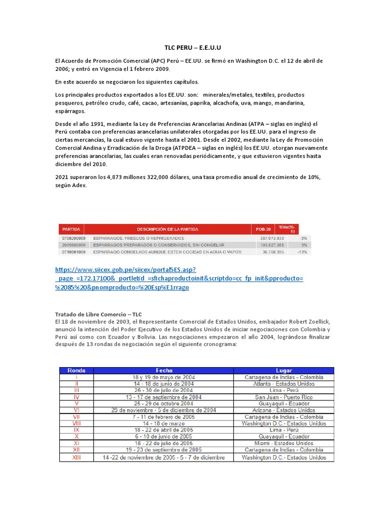 TLC Perú-EE.UU.: Beneficios y Productos | PDF