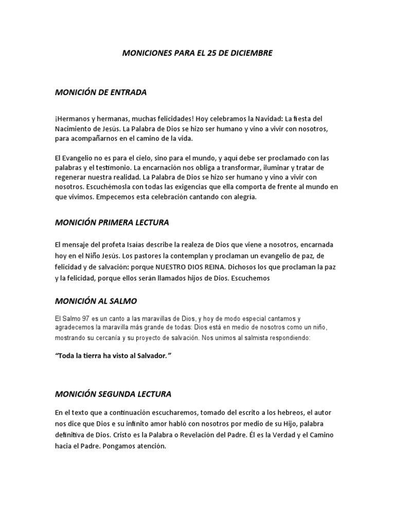 MONICIONES MISA DEL 25 de DICIEMBRE | PDF | eucaristía | Misa (liturgia)