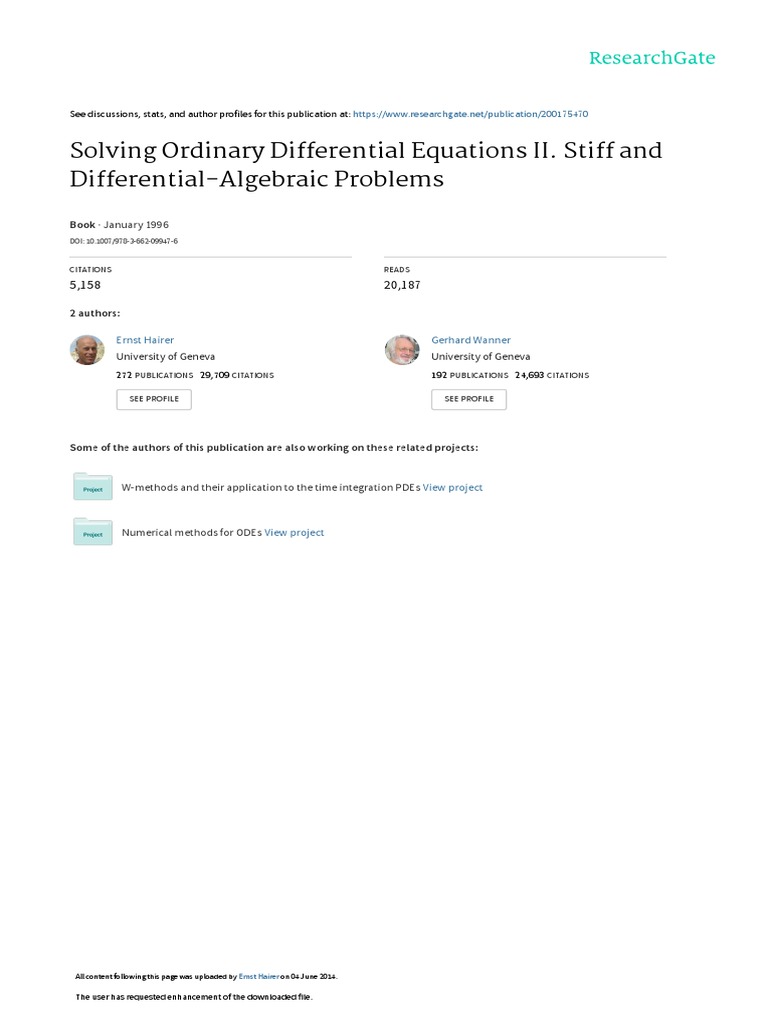 Radau Solving Ordinary Differential Equations II Stiff A | PDF