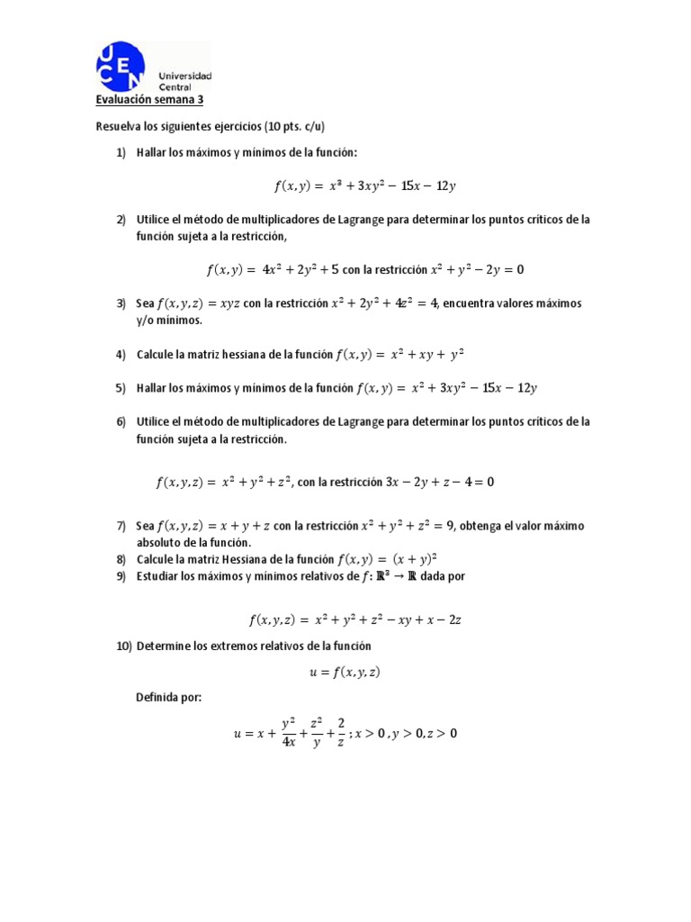 Ejercicios de Optimización y Hessiana | PDF