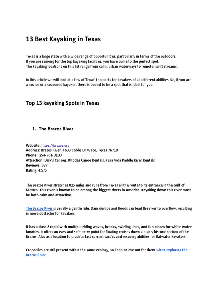 Top 13 Kayaking Spots in Texas | PDF | Rio Grande | Colorado River
