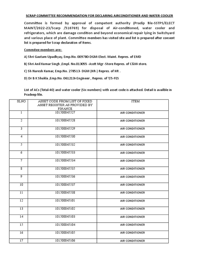 Air Conditioner Scrap Declaration Report | PDF