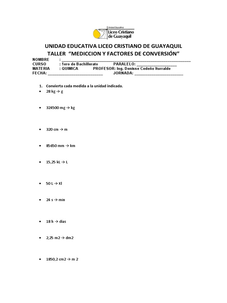 Taller 5 Factor de Conversion | PDF