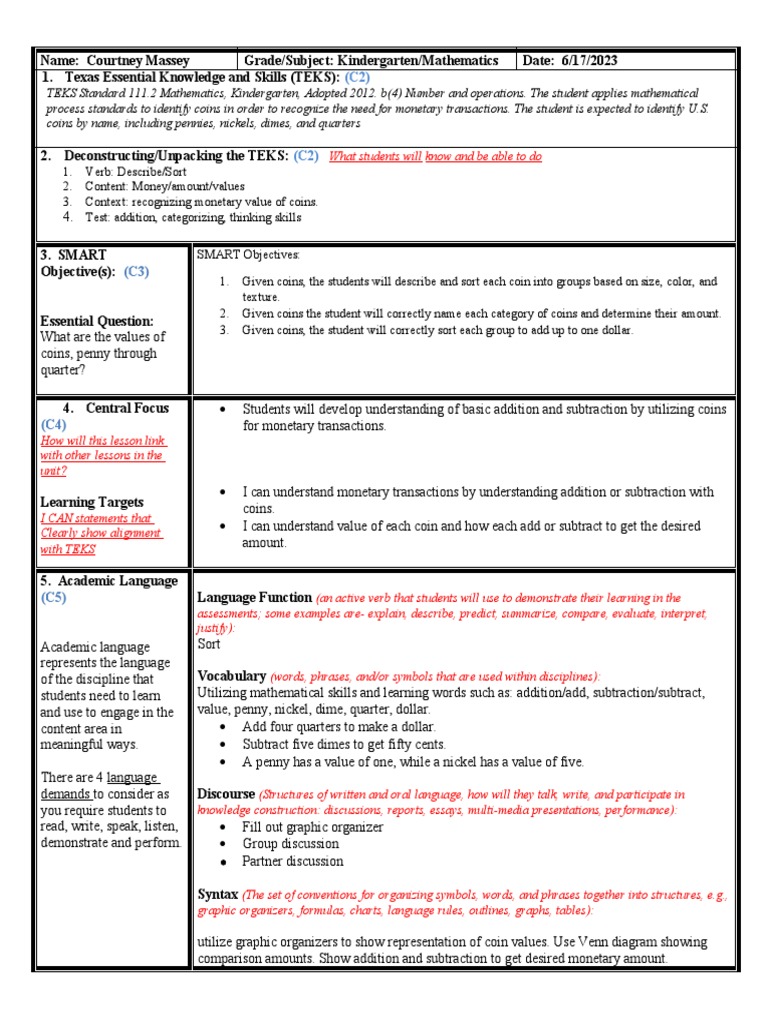 Edtpa Lesson Plan Guide LPG | PDF | Learning | Money