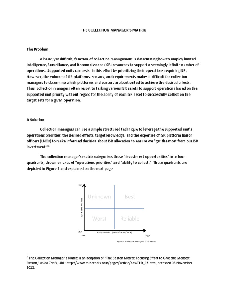 CM Matrix | PDF | Intelligence, Surveillance, Target Acquisition, And ...