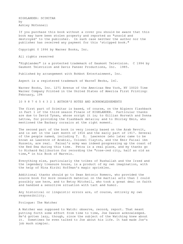 Highlander Scimitar | PDF | Mystery, Thriller & Crime Fiction