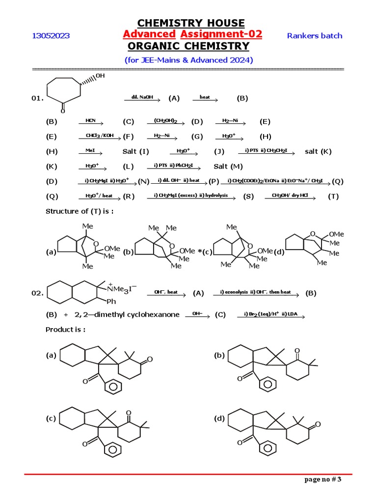 Answer Advanced Assignment 02 Organic Chemistry | PDF | Chemical ...