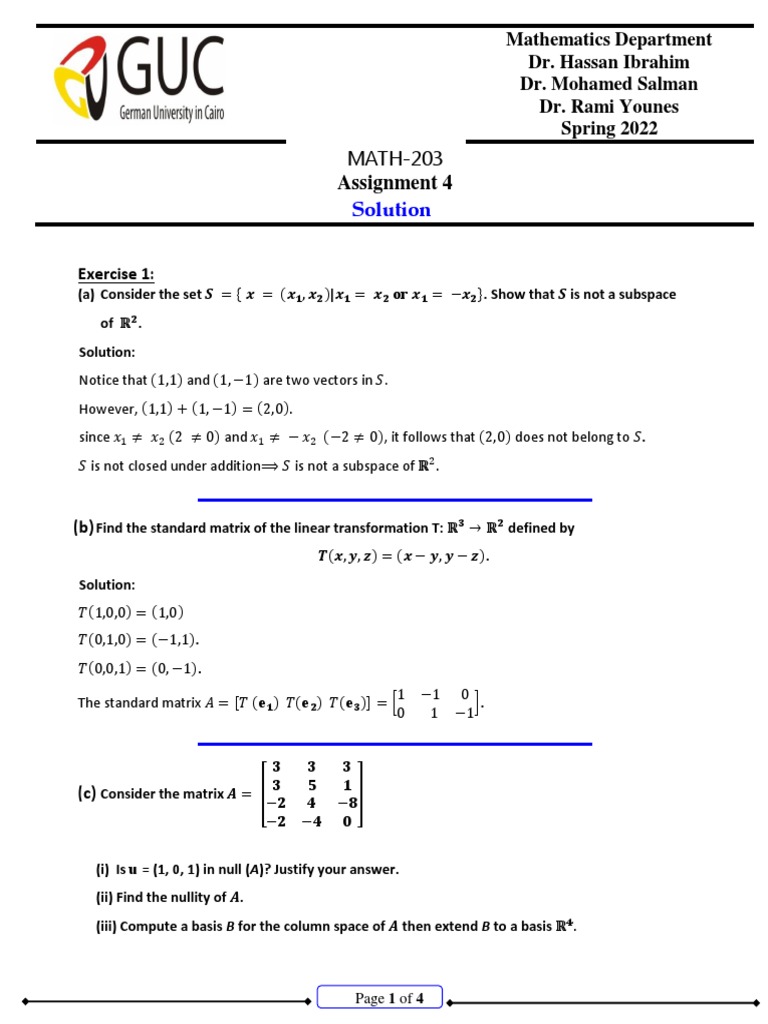 Assignment 4-Sol | PDF | Eigenvalues And Eigenvectors | Linear Algebra Assignment 4-Sol | PDF | Eigenvalues And Eigenvectors | Linear Algebra