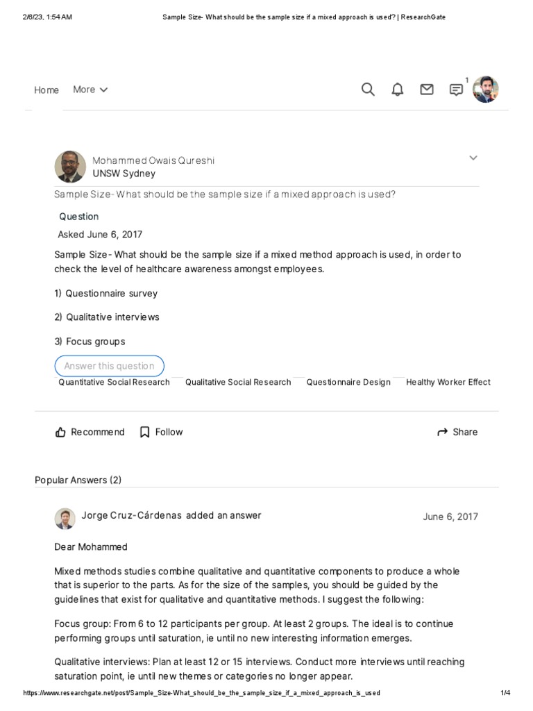 Sample Size-ResearchGate | PDF | Quantitative Research | Qualitative ...