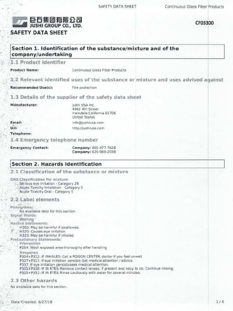 Jushi MSDS | PDF