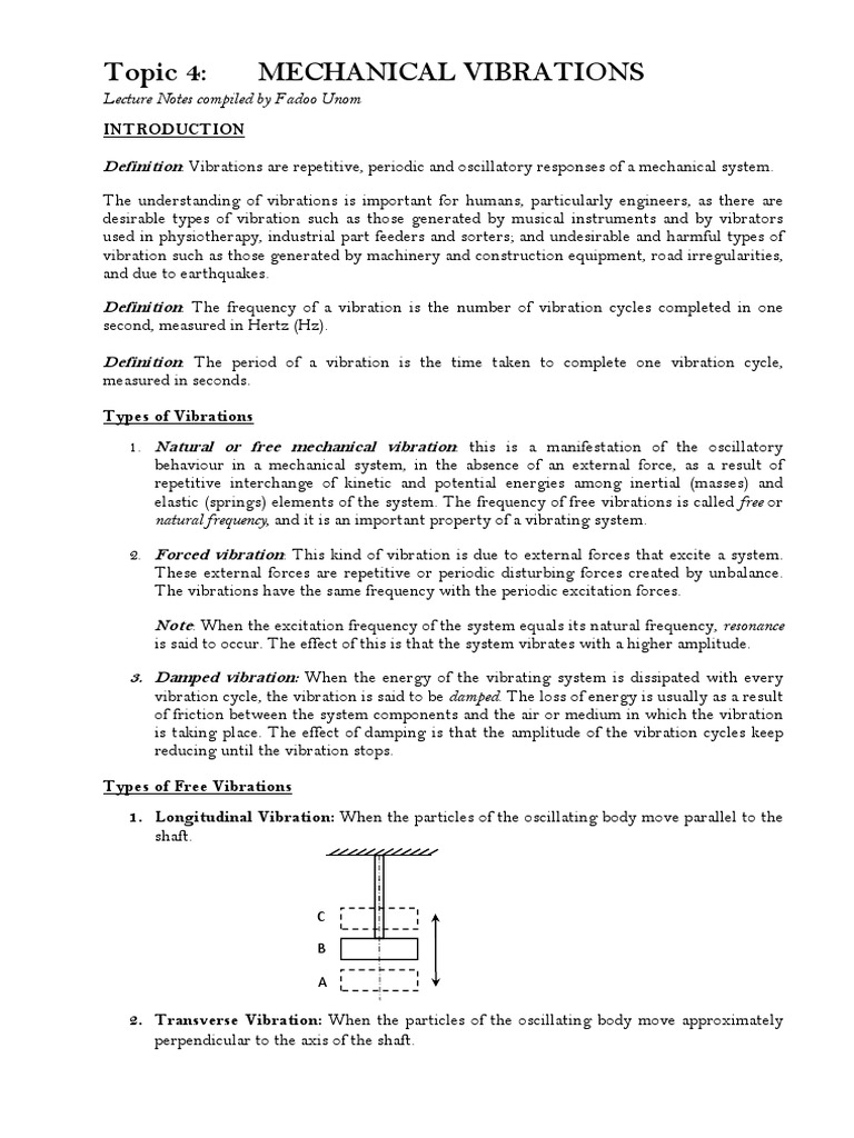 Topic 4. MECHANICAL VIBRATIONS Lecture Notes | PDF | Oscillation | Damping