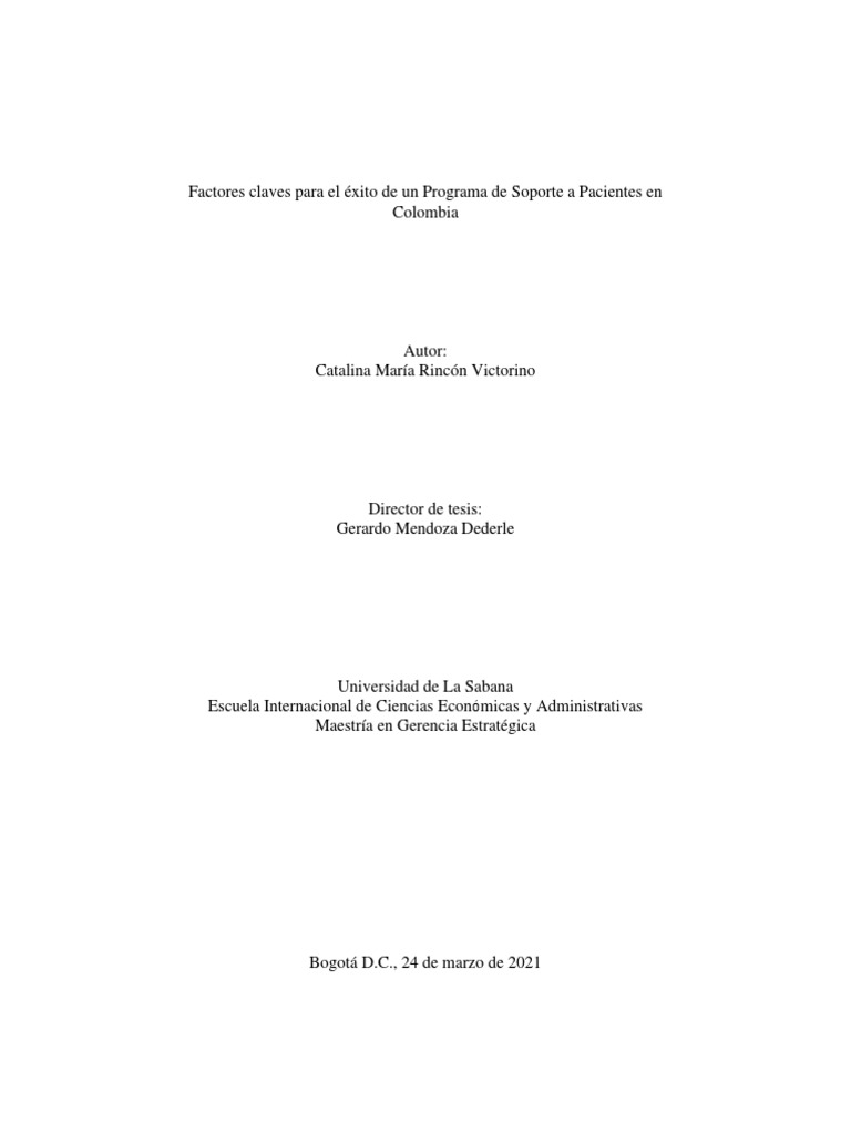 Tesis Factores de Exito de Los Programas de Soporte A Pacientes en ... Tesis Factores de Exito de Los Programas de Soporte A Pacientes en ...
