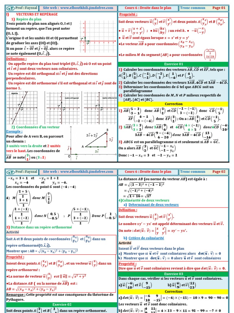 Cours 6 Droite Dans Le Plan TCS | PDF | Droite (mathématiques) | Coordonnées cartésiennes