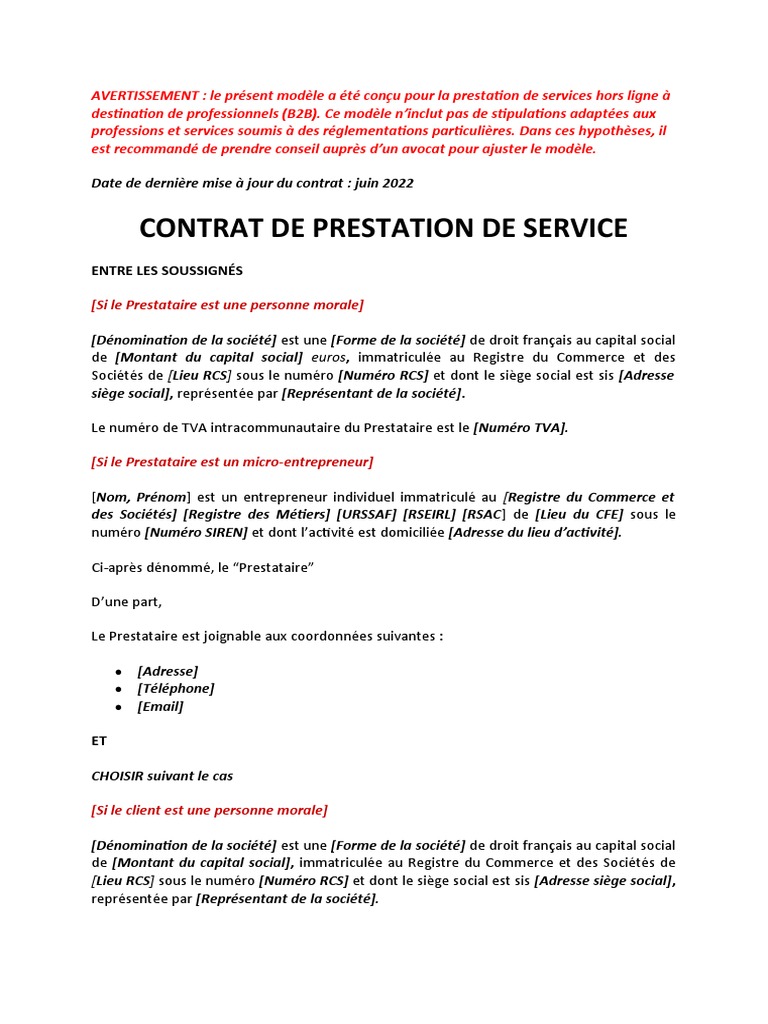 Modèle contrat de prestation de service | PDF