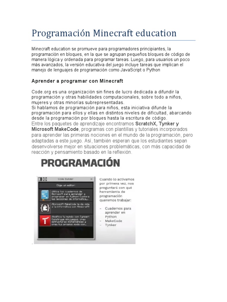 Programación Minecraft Education | PDF