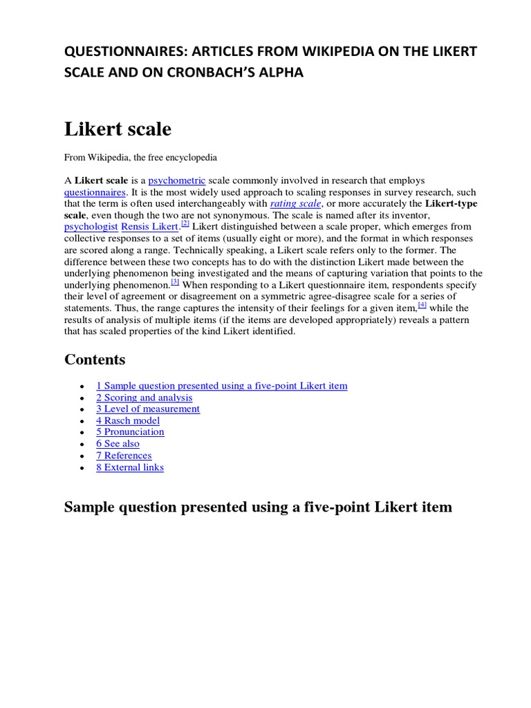Questionnaires Lickert Cronbach Wikipedia | PDF | Likert Scale ...