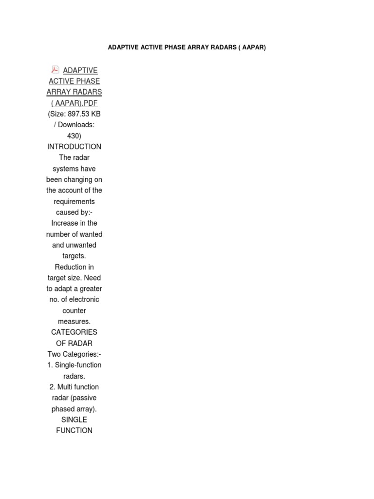 Adaptive Active Phase Array Radars | PDF | Science & Mathematics ...