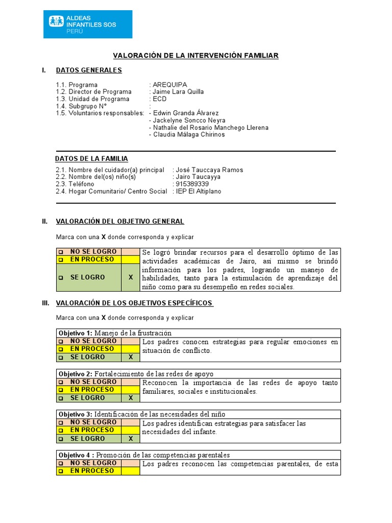 Valoración de La Intervención Familiar | PDF | Bienestar