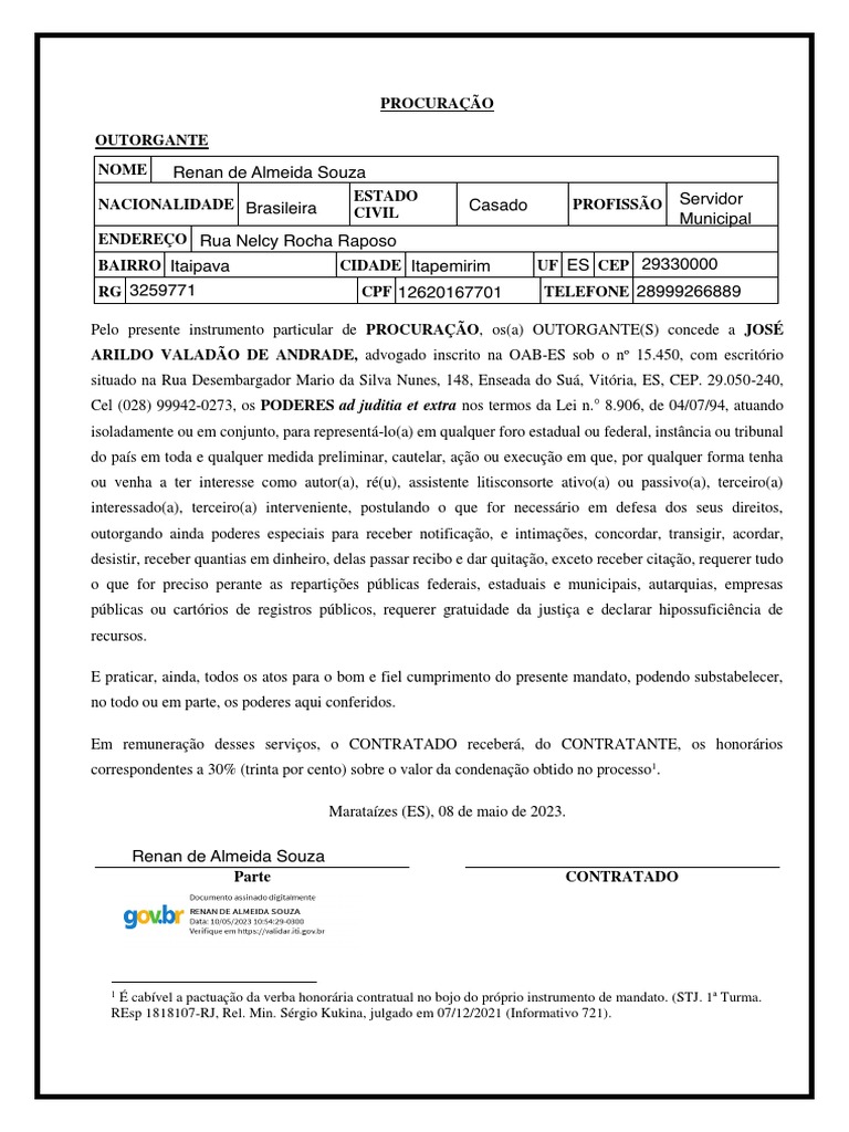 Modelo de Procuracao Assinado | PDF | Procuração | Advogado