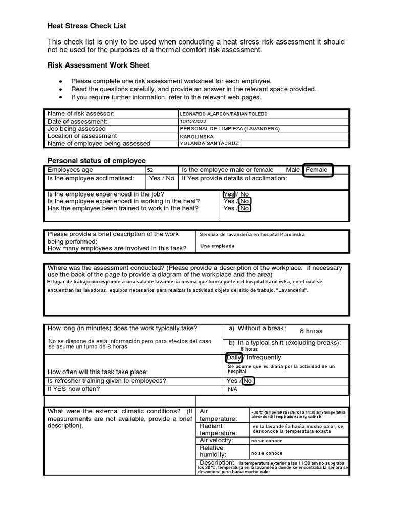 Heat Stress Checklist | PDF