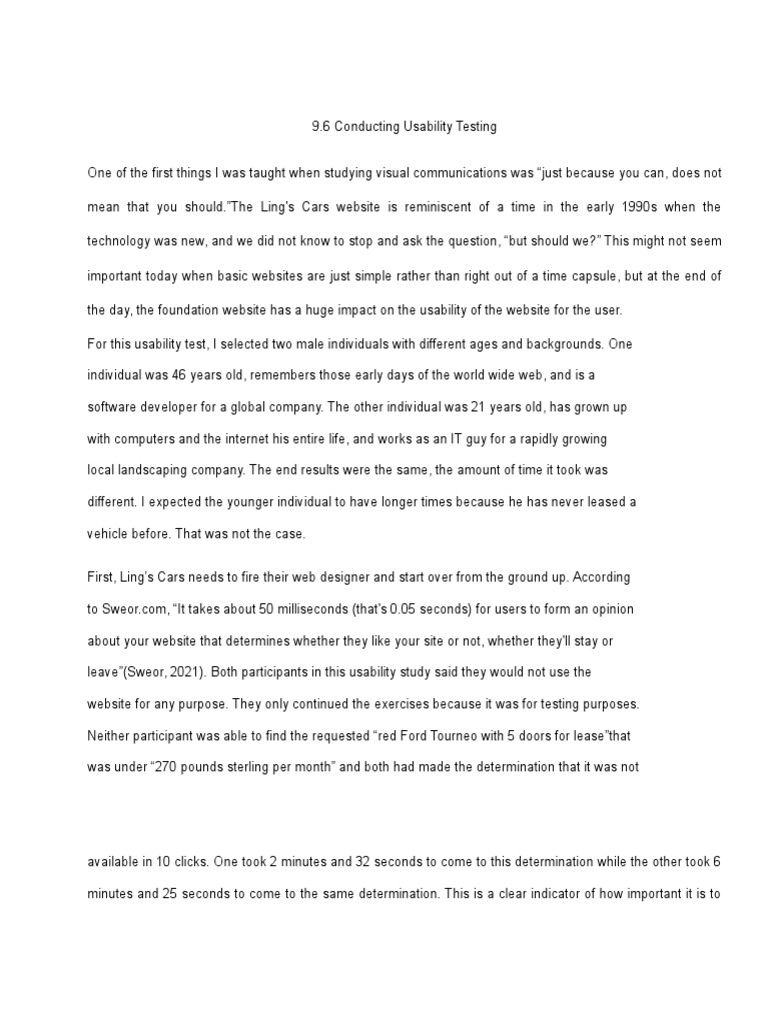 9 6 Conducting Usability Testing Pdf Usability Websites