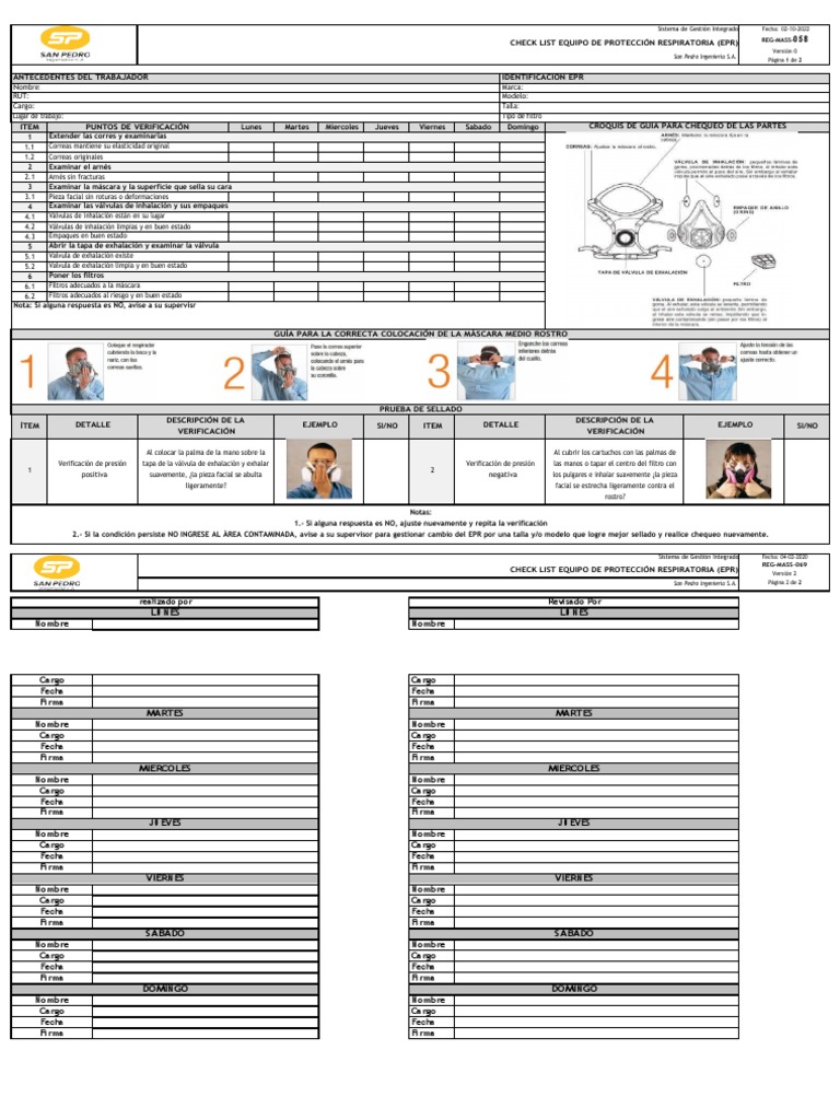Reg-Mass-069 Check List Equipo de Protección Respiratoria (Epr) | PDF