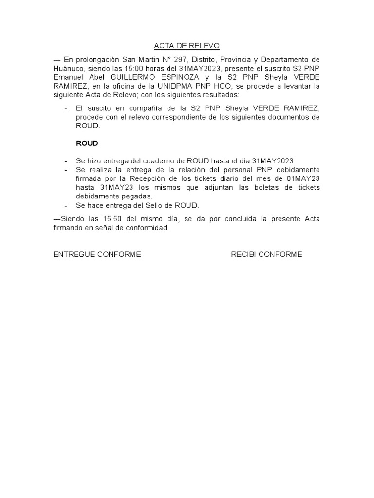 ACTA DE RELEVO | PDF