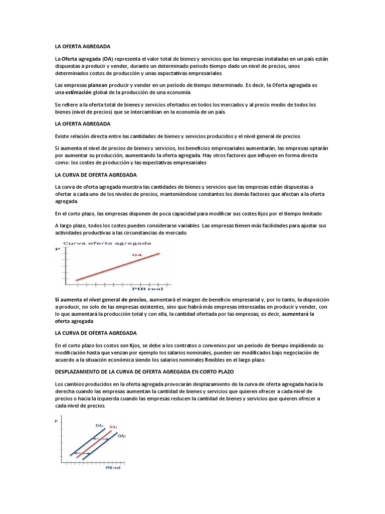 Oferta Agregada: Conceptos y Factores | PDF | Oferta (economía) | Precios