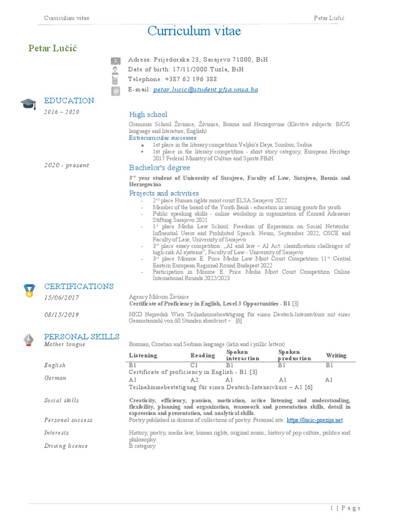 Curriculum Vitae Oct 2021 Engl | PDF | Bosnia And Herzegovina | Sarajevo
