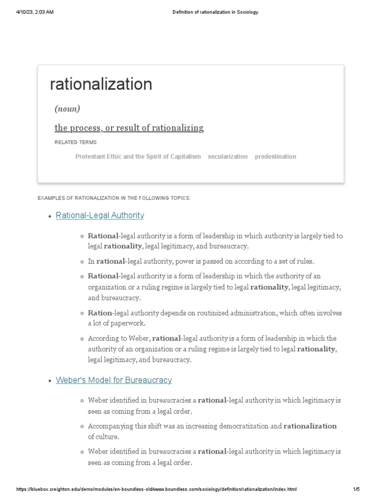 Definition of Rationalization in Sociology | PDF