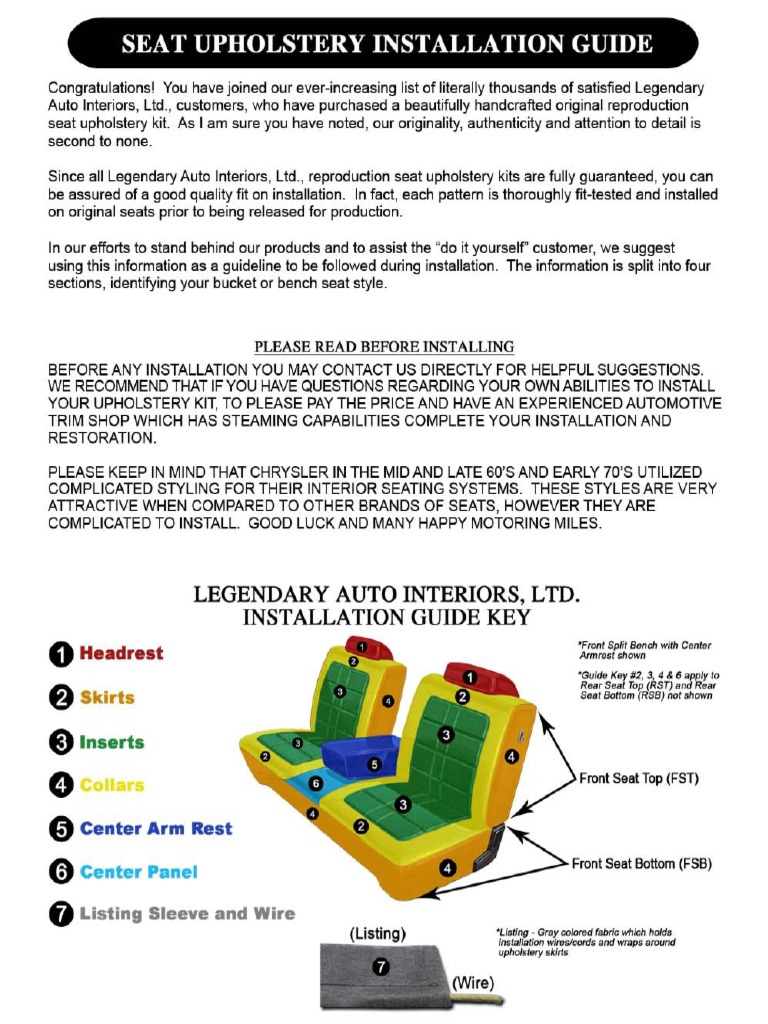 Seat Upholstery Instalalation Guide Author Legendary Auto Interiors ...