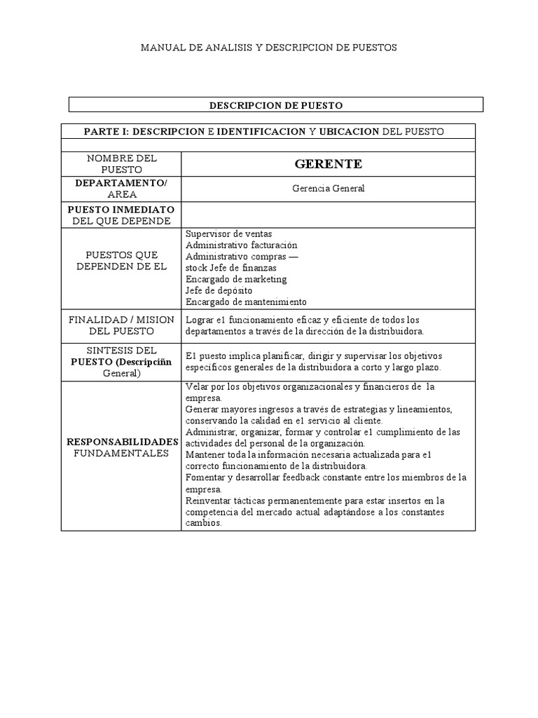 Manual de Descripción de Puestos Ejemplo | PDF | Marketing | Business