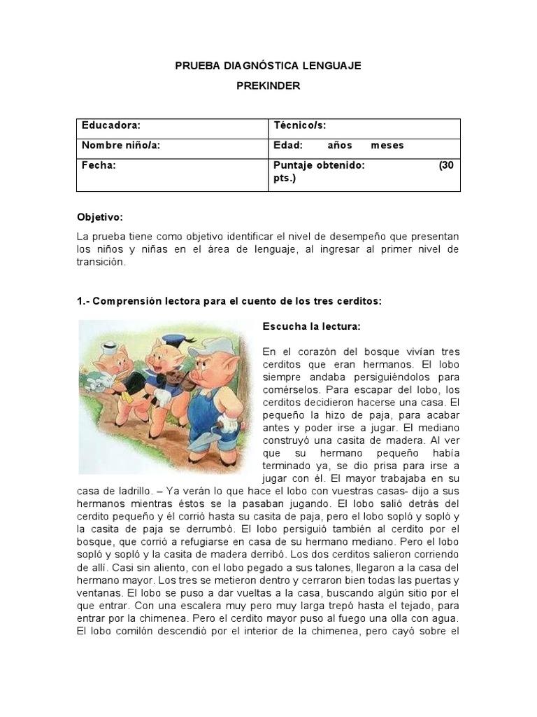 Prueba Diagnostica Lenguaje Prekinder | PDF