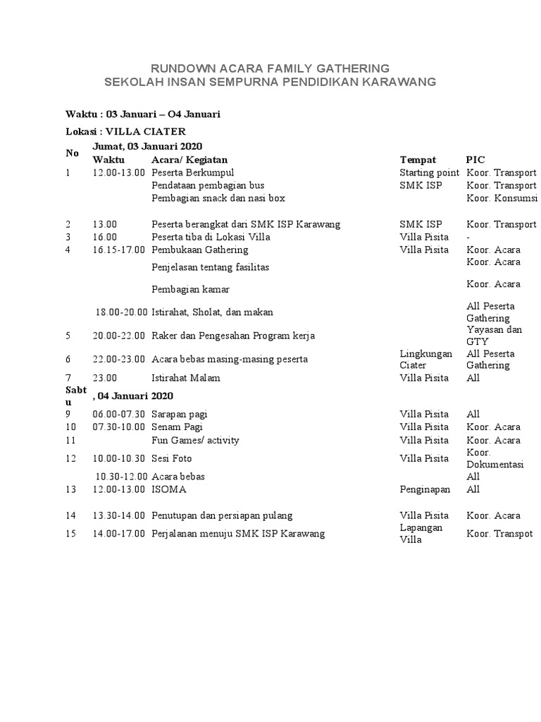 Rundown Acara Family Gathering Fix | PDF