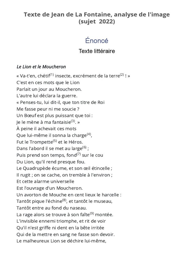 Texte de Jean de La Fontaine, Analyse de L'image (Sujet 2022 ...