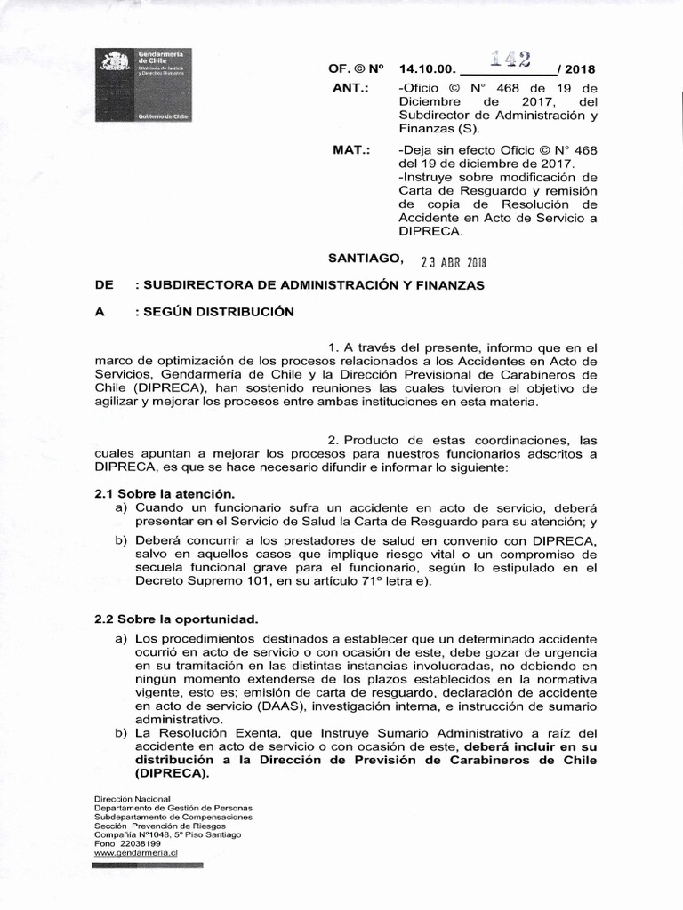 Carta resguardo | PDF | Chile | Servicios de emergencia
