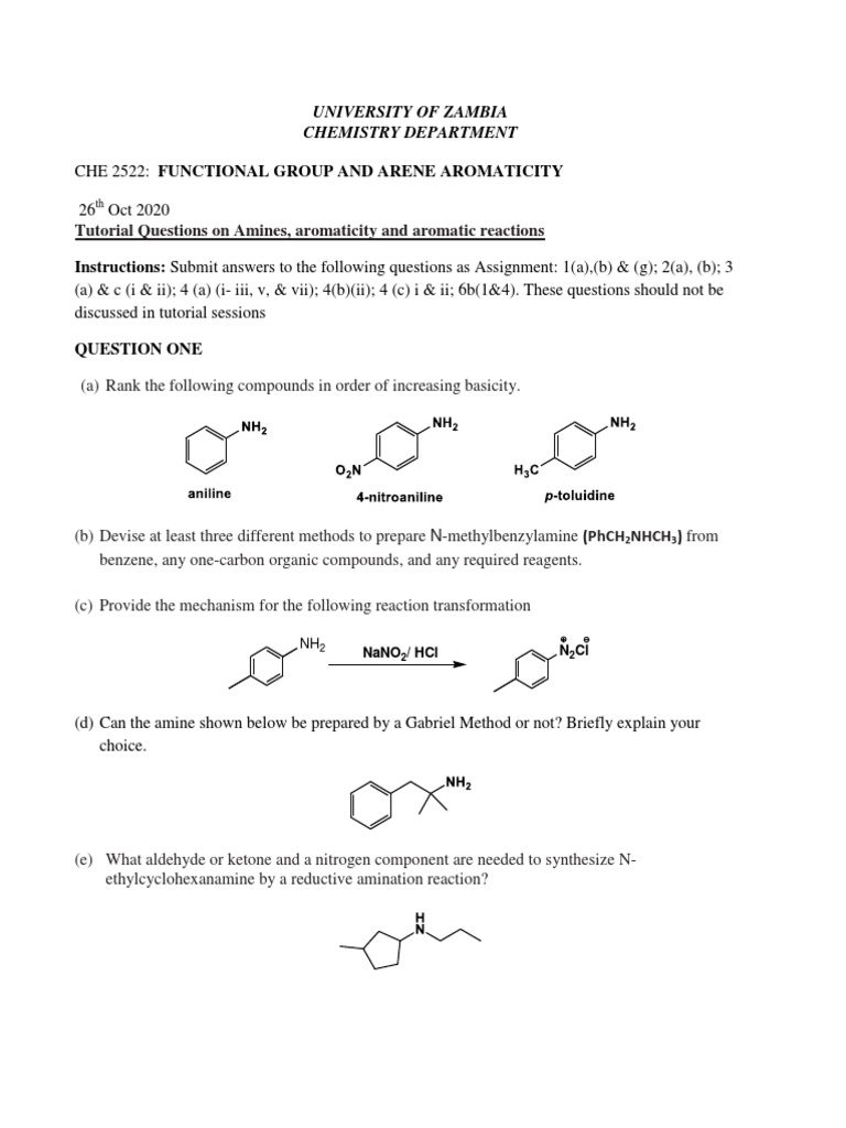 Amines and Aromaticity Tutorial Questions | PDF | Chemistry | Hydrogen ...