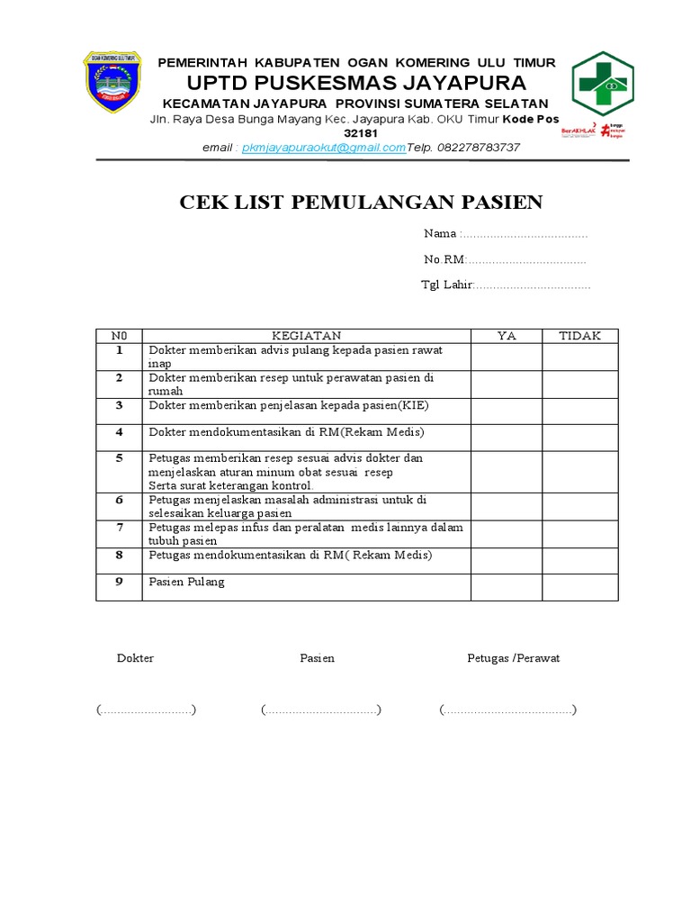 Cek List Pemulangan Pasien Puskesmas | PDF | Kesehatan Holistik