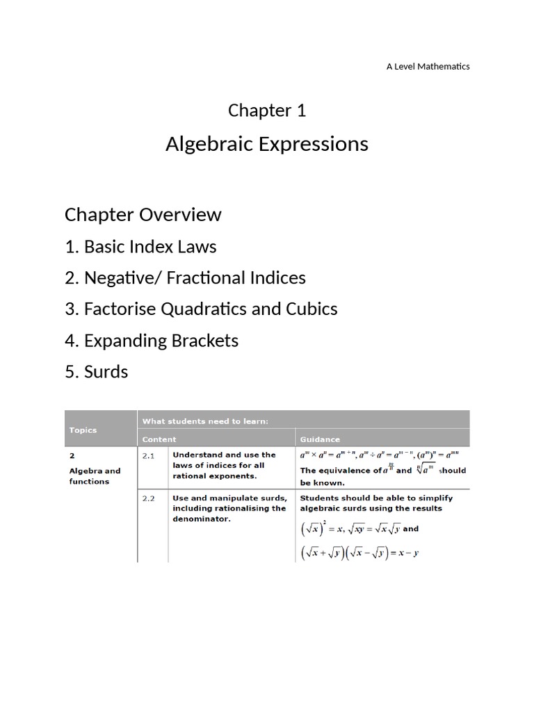 Chapter 1 Booklet | PDF | Mathematics | Algebra